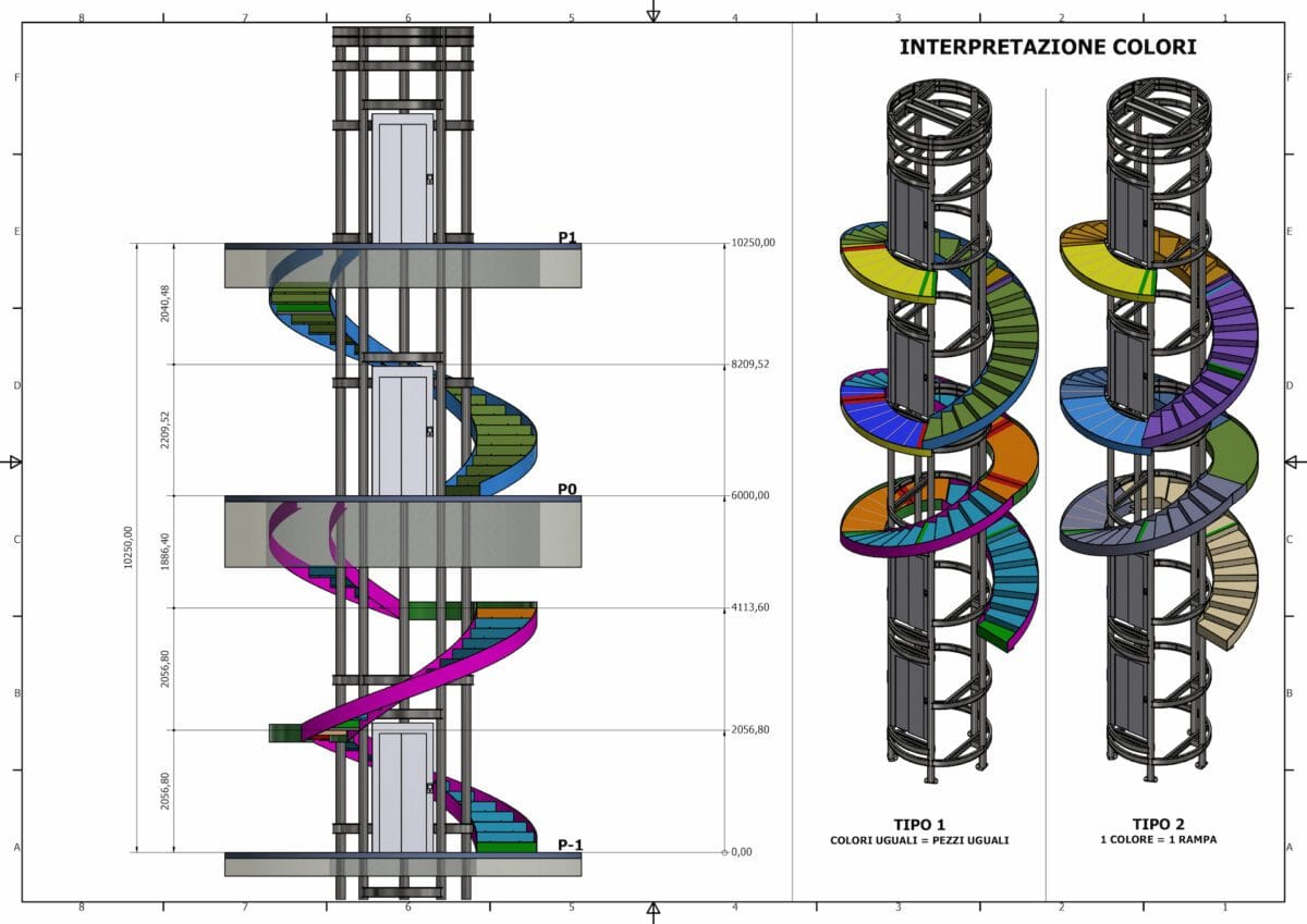 Cylindrical Elevator Shaft with Helical Staircase - Ferrari e Associati